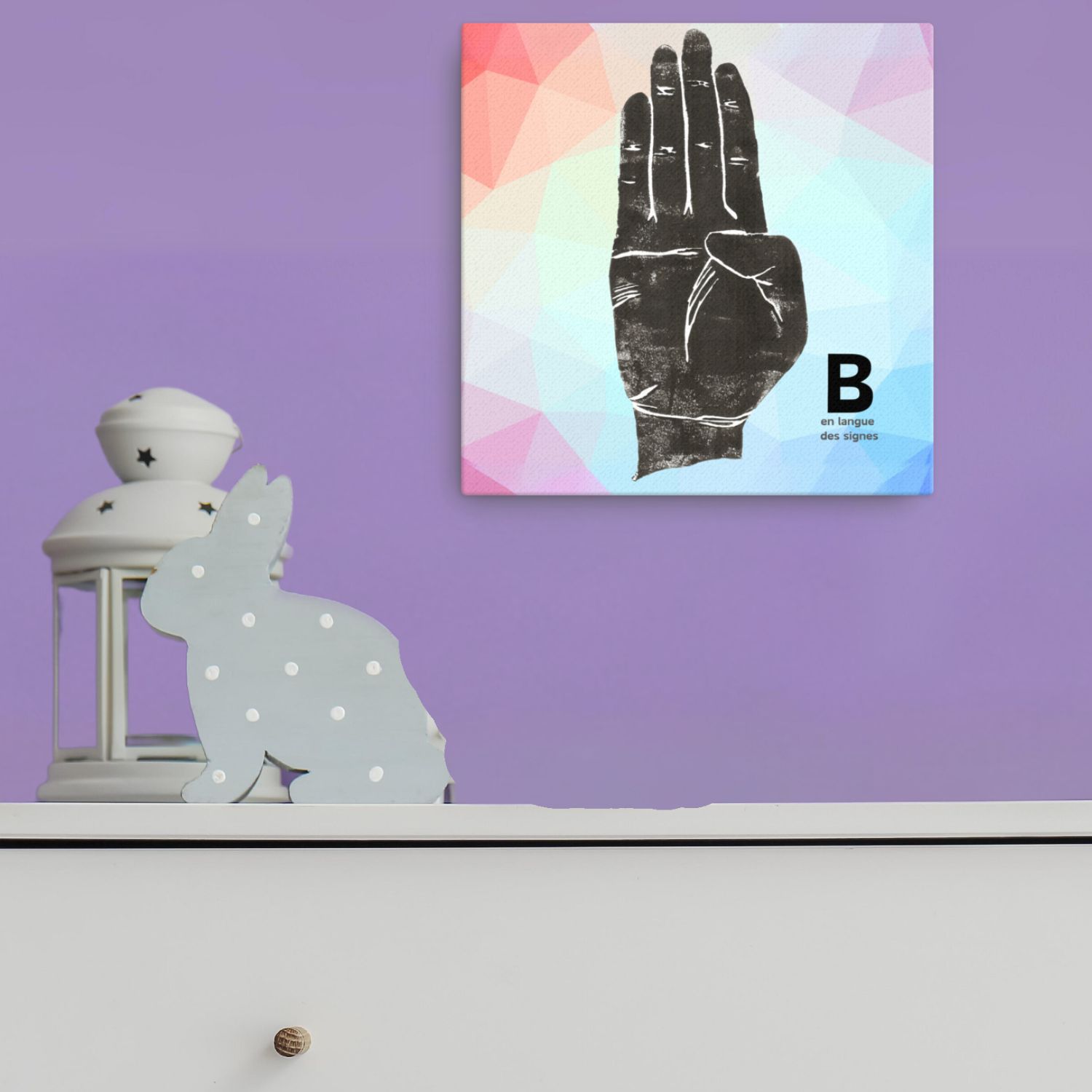 Toile Imprimée Lettre B langue des signes couleur - PiGMENTROPiE