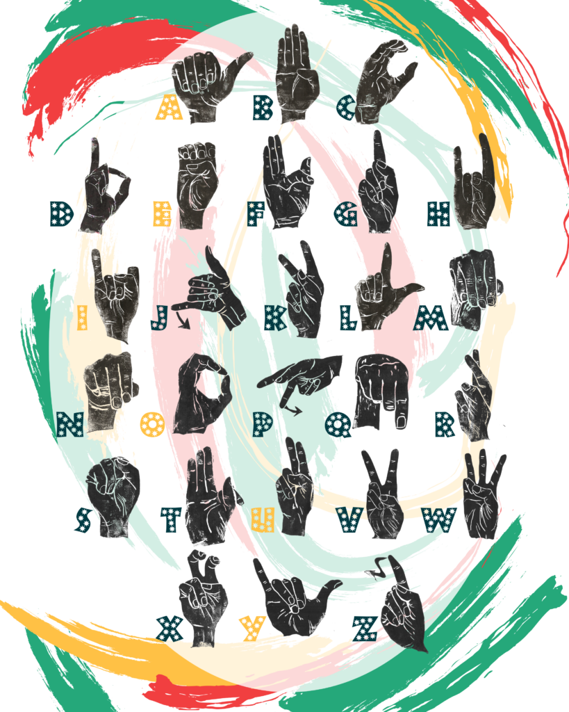 Cadre Alphabet en LSF peinture vert rouge jaune - PiGMENTROPiE